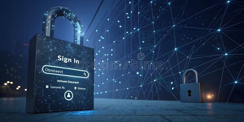 Secure Cyber Security Network with Padlock Icon, Cybersecurity and ...