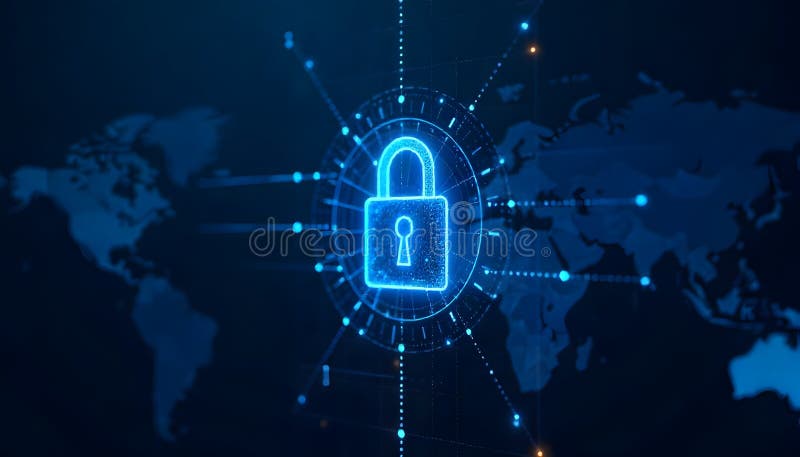 Secure Cyber Security Network with Padlock Icon, Cybersecurity and Information Technology ...