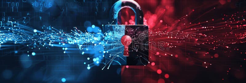 Secure Cyber Technology Concept Featuring a Padlock Against a Split ...