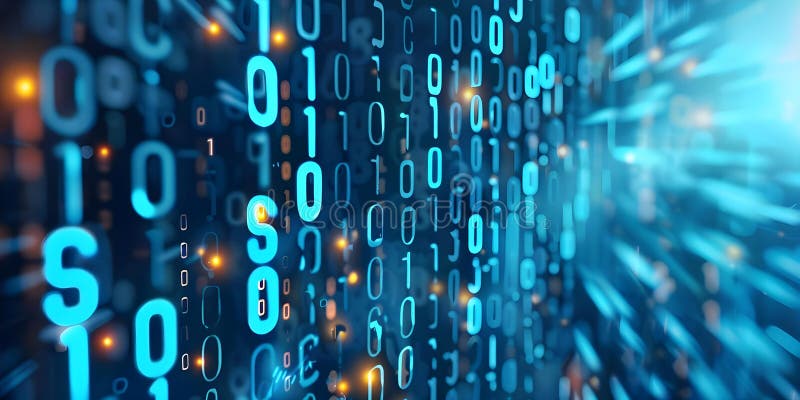 Secure Data: Abstract Technology Background with Falling Digital Binary Code. Concept Technology ...
