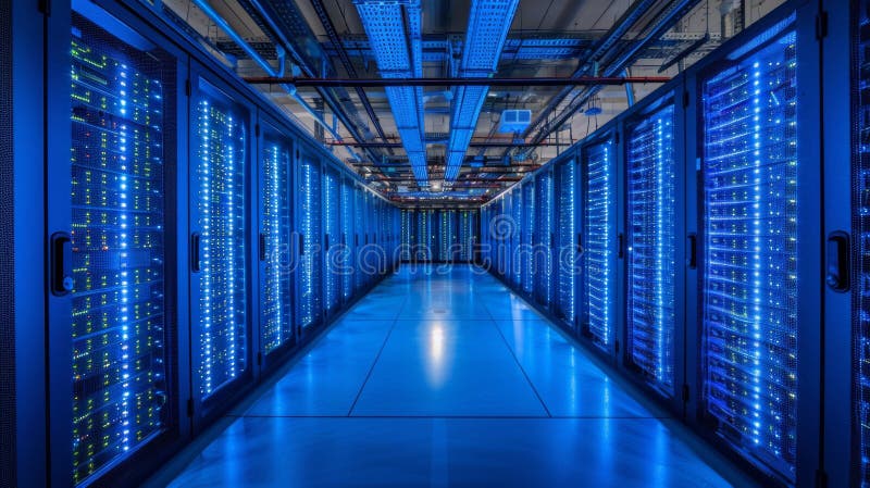 Secure Data Center Servers in Cool Blue Illumination Stock Photo ...