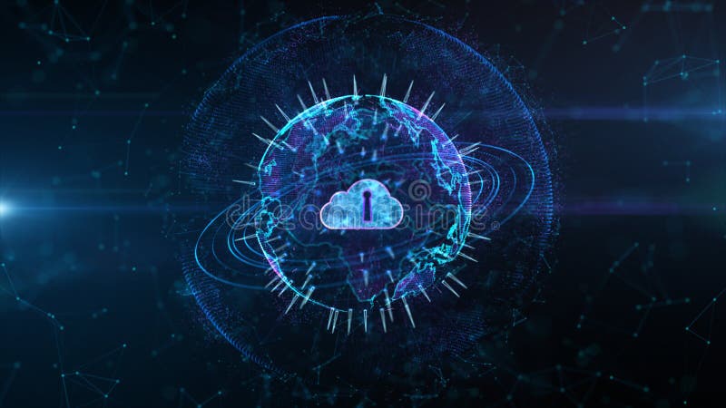 Secure Data Network Digital Cloud Computing Cyber Security Concept. Earth Element Furnished by ...
