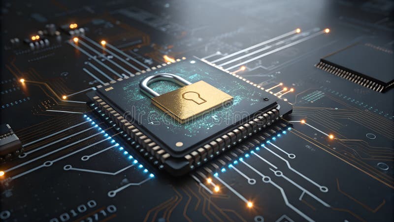 Secure Data Processing: a Gold Padlock on a Circuit Board Stock ...