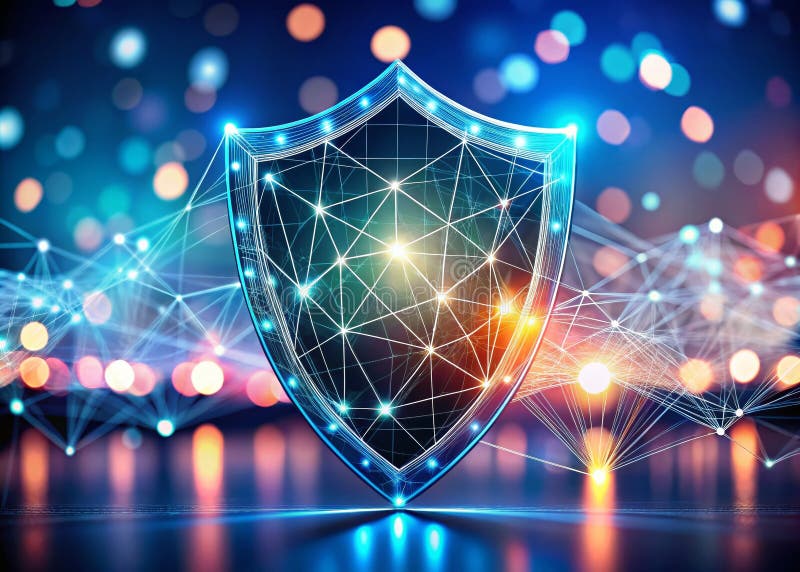 Secure Data Protection a Polygonal Wireframe Shield Background ...