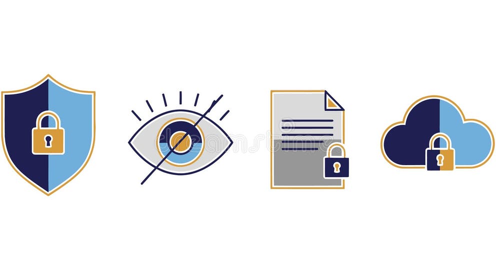 Secure Data Protection: Shield, Eye, Document, Cloud Icons - AI Generated Stock Illustration ...