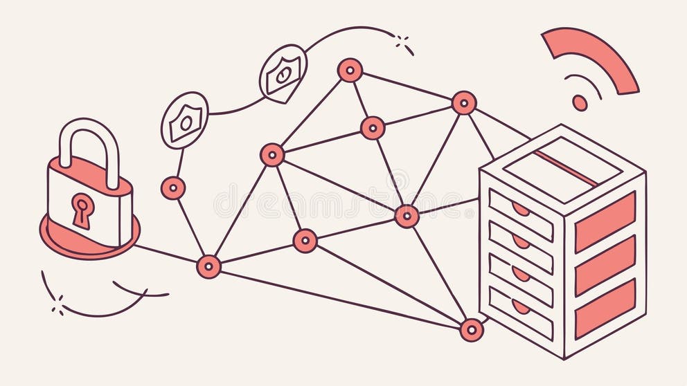 Secure Data Storage and Server Network, Cybersecurity Concept, Vector ...