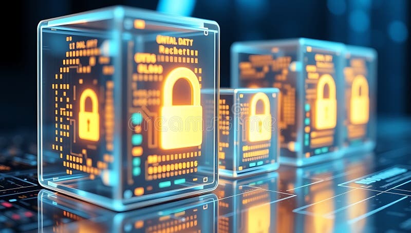 Secure Data Storage System with Digital Lock Icons Stock Illustration ...