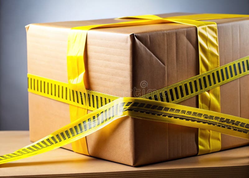 Secure Delivery Package with Caution Tape Protecting Valuable Goods ...