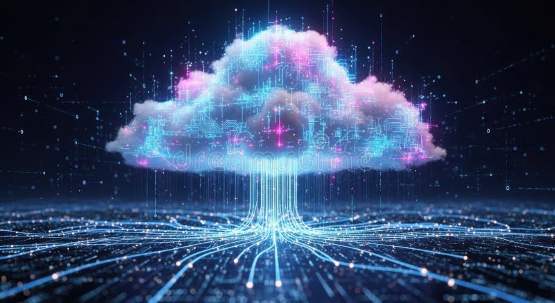 Secure Digital Cloud Computing Network with Data Flow and Cyber Security Stock Illustration ...