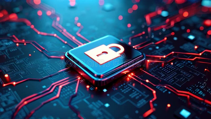 Secure Digital Environment: Shining Padlock on a Complex Circuit Board ...
