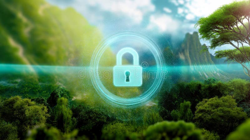 Secure Digital Environment with Nature Background Illustrating Data ...