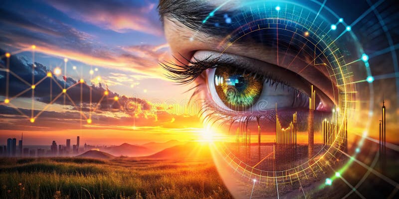 Secure Digital Finance Ledger Futuristic Landscape with AR Eye Scan ...