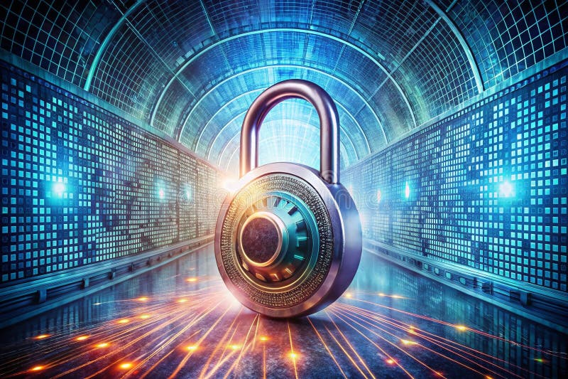 Secure Digital Gateway a Vintage Combination Lock Safeguarding a Luminous Digital Realm ...