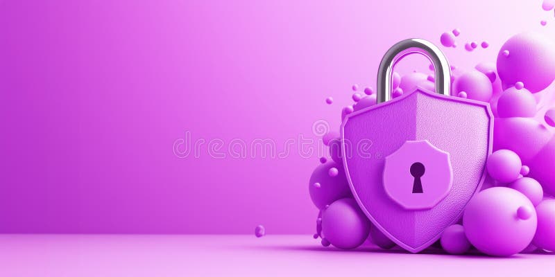 Secure Digital Icon Featuring Purple Shield and Padlock Design Stock ...
