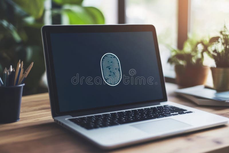Laptop Screen Fingerprint Security Digital Identity Modern Technology ...