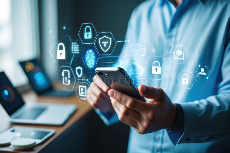 Secure Digital Identity with Fingerprint Scan and Futuristic Interface Stock Illustration ...