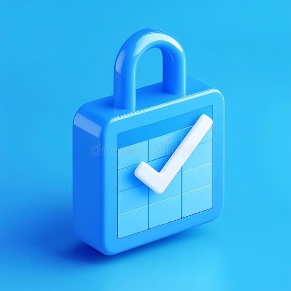 Secure Digital Lock with Checkmark on Blue Background Stock ...