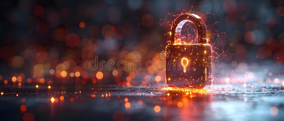 Secure Digital Lock Glowing Amidst Cyber Sparkles. Concept Cyber ...