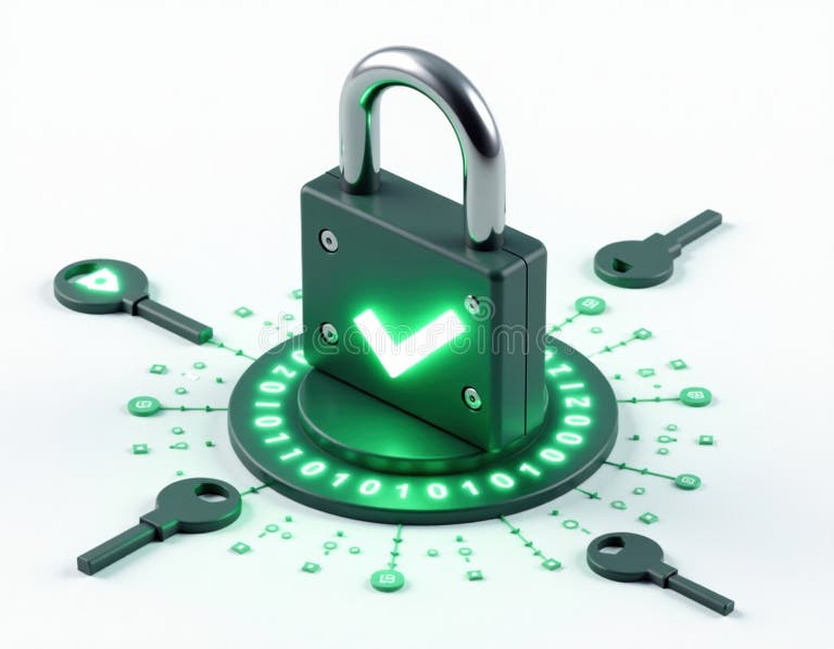 Secure Digital Lock with Green Checkmark and Binary Code ...