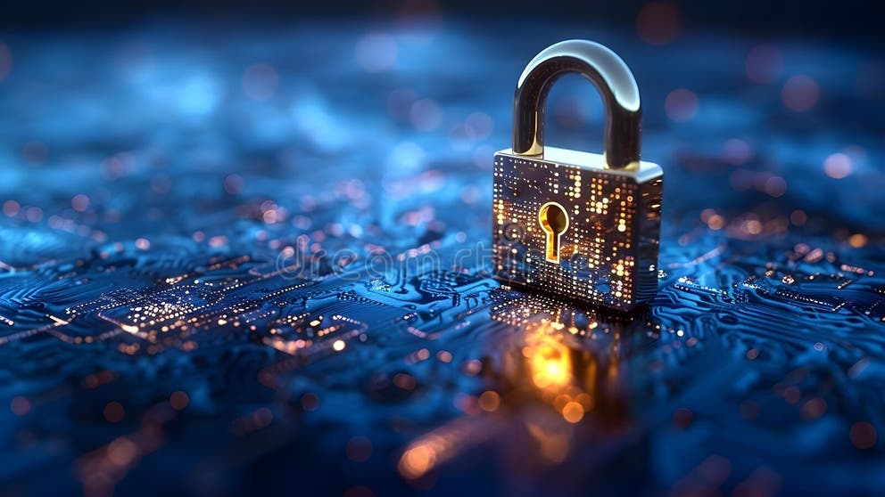 Secure Digital Lock Guarding Cyber Data on Circuitry. Concept ...
