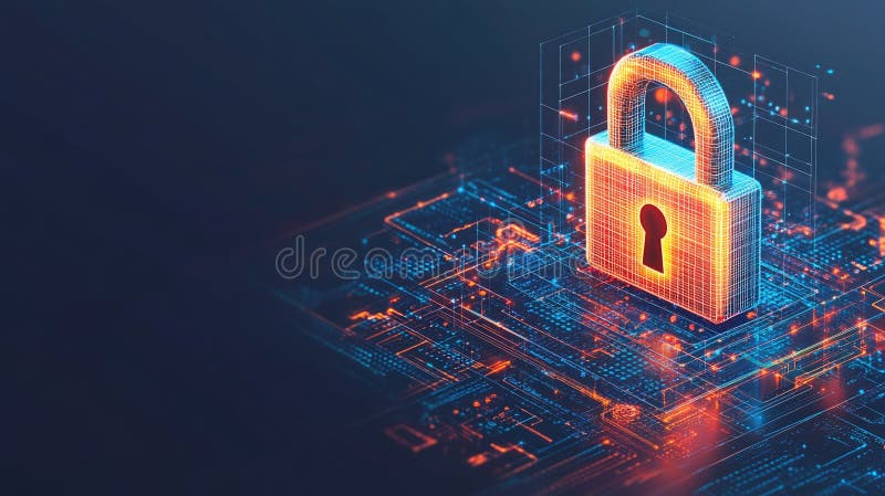 Secure Digital Network with Futuristic Lock and Circuitry Design Stock ...