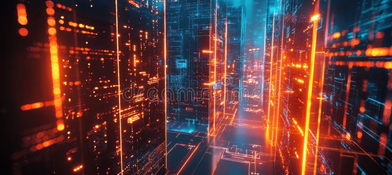 Secure Digital Network with Glowing Paths and Protective Barriers for ...