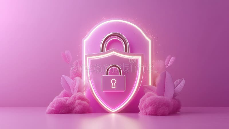 Secure Digital Padlock Icon with Glowing Shield Design and Pink ...