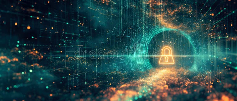 Secure Digital World Background, Glowing Cyber Padlock in Abstract Dark ...
