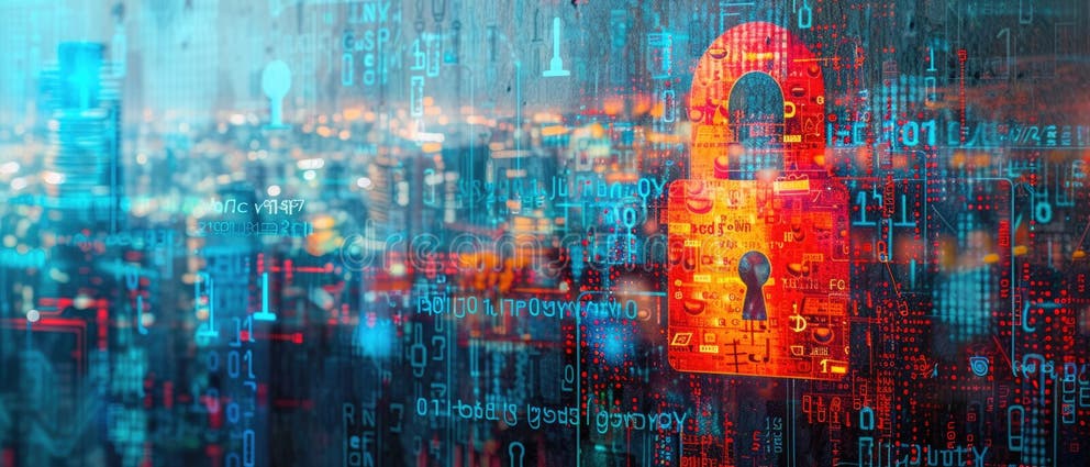 Secure Digital World Background, Red-hot Cyber Padlock and Code in ...