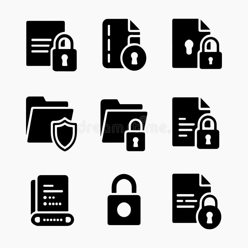 Secure Document and Folder Icons Set Stock Illustration - Illustration ...