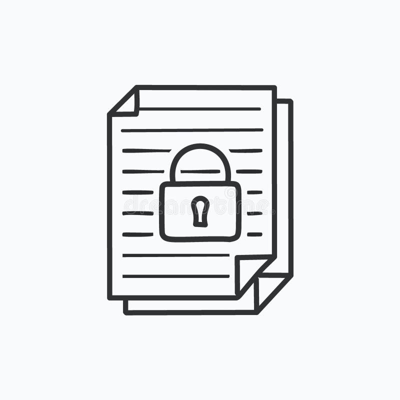 Secure Document Icon Illustration. Black and White Line Drawing of a ...