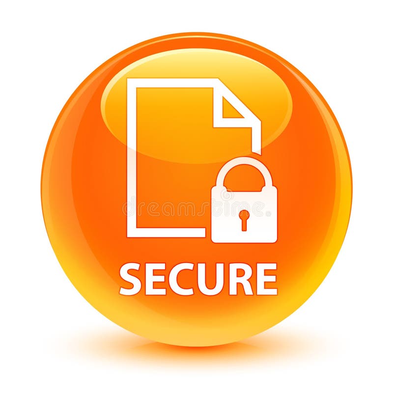 Secure (document Page Padlock Icon) Glassy Orange Round Button Stock ...