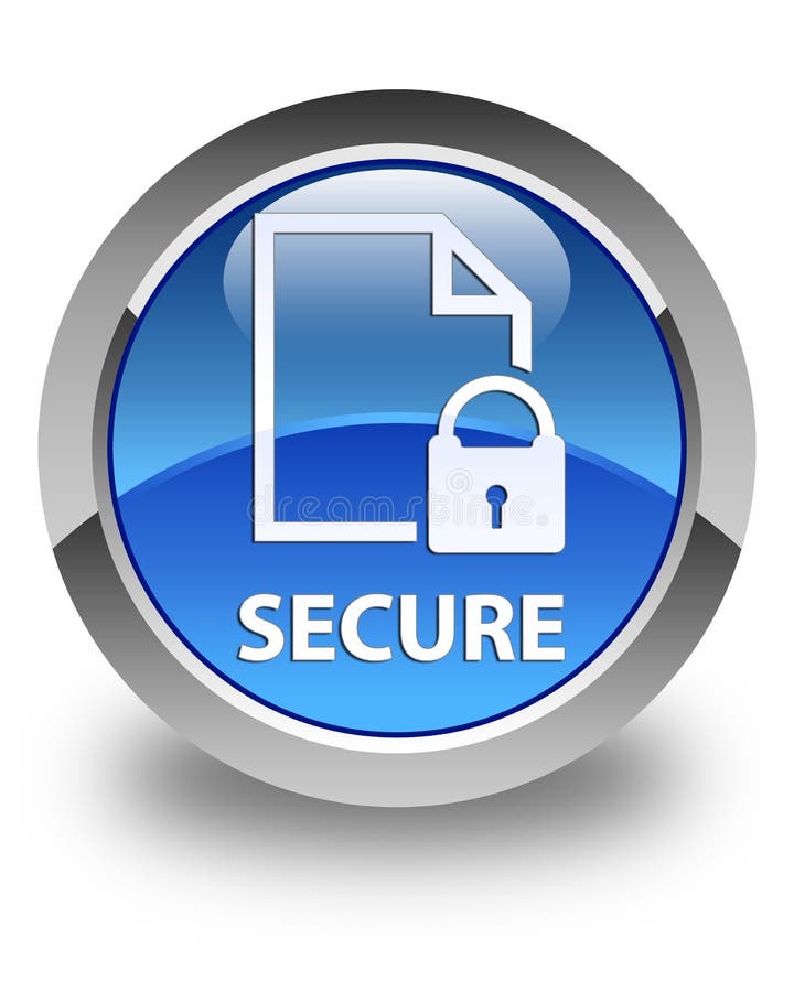 Secure (document Page Padlock Icon) Glossy Blue Round Button Stock ...