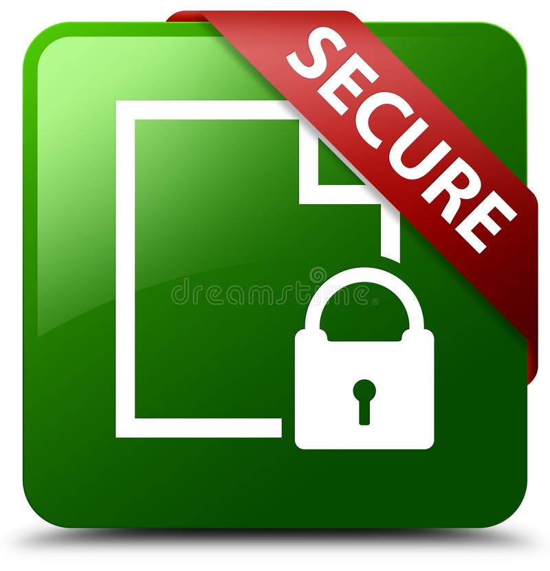 Secure Document Page Padlock Icon Green Square Button Stock ...