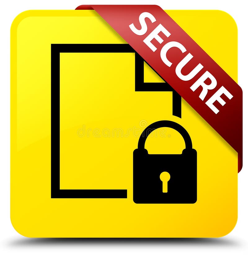 Secure (document Page Padlock Icon) Yellow Square Button Red Rib Stock ...
