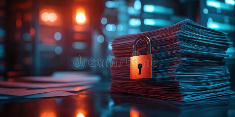 Secure Documents: a Closeup Shot with Padlock on Table. High-Resolution ...
