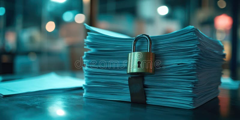 Secure Documents: a Closeup Shot with Padlock on Table. High-Resolution ...