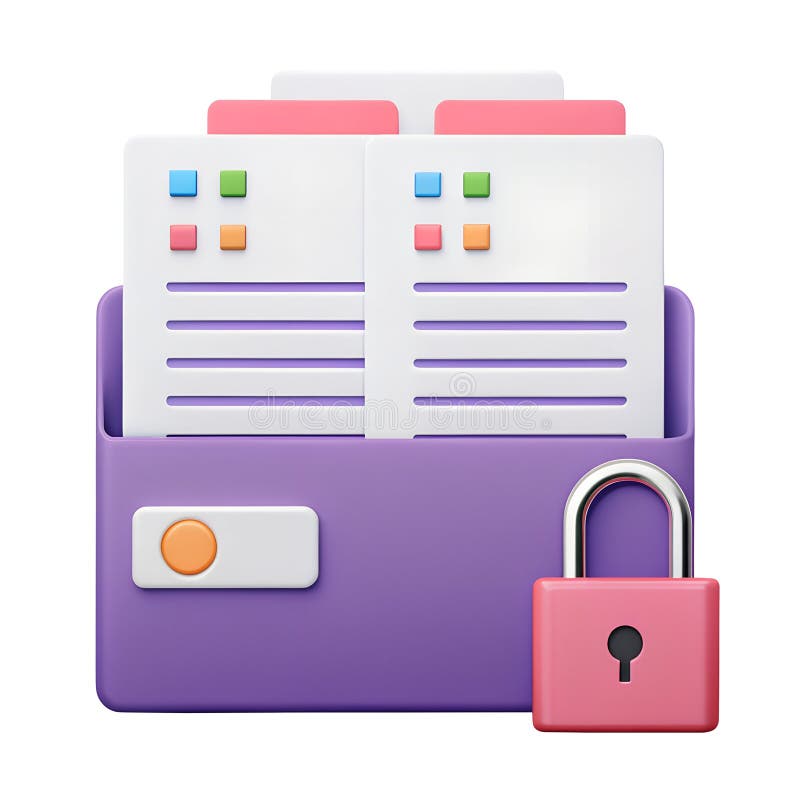 Secure Documents: 3D Render of Locked File Folder Icon Stock Image ...