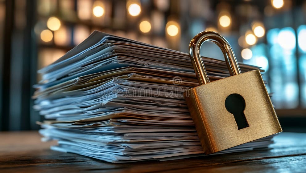Secure Documents, Padlock, Office, Night Stock Illustration - Illustration of office ...