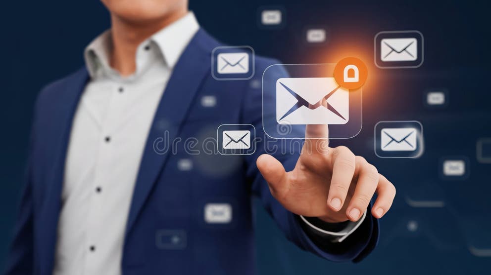 Secure Email Access Businessman Interacting with Digital Email ...