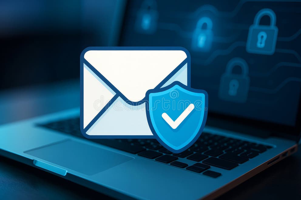 Secure Email Communication Concept with Shield and Laptop Displaying ...