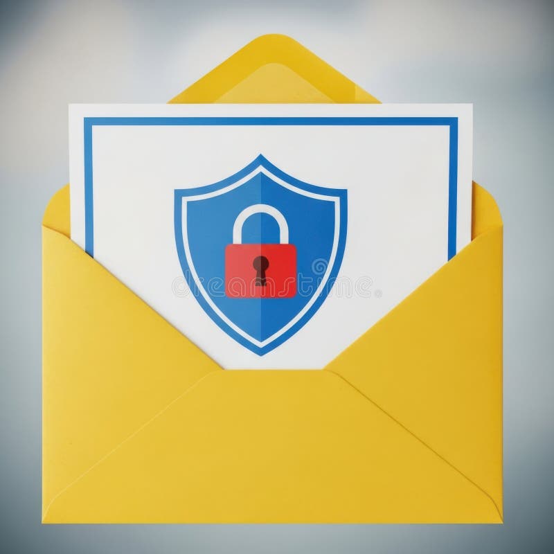 Secure Email Communication Envelope with Shield and Lock Symbol for ...
