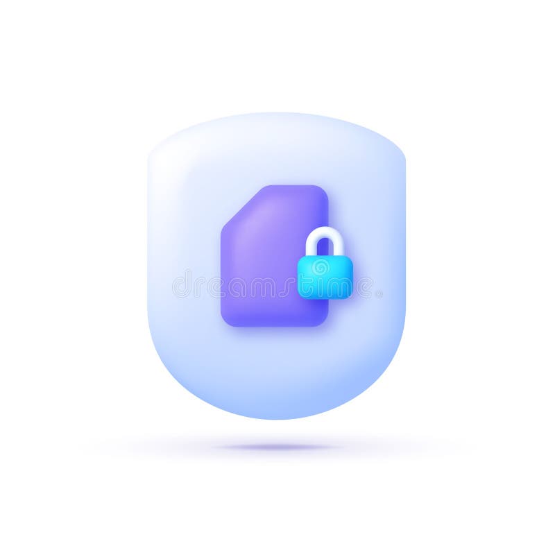 Secure File 3D Vector Illustration for Mobile App Design. Shield Icon ...