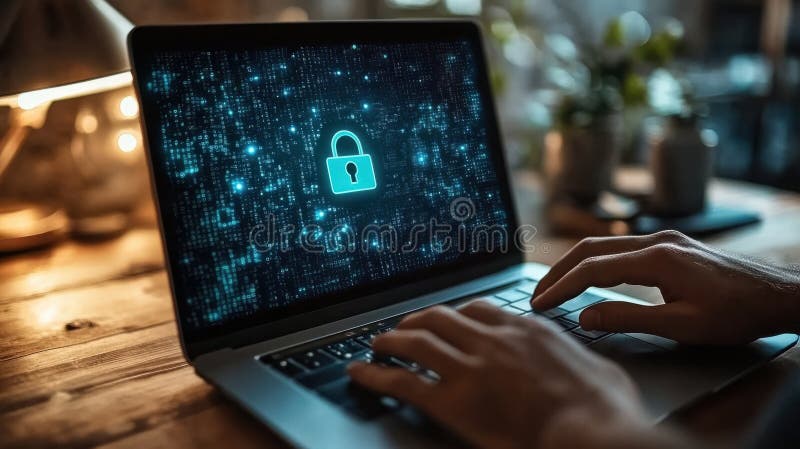 Secure File Transfer, a Close-up of a Hands Typing on a Laptop ...