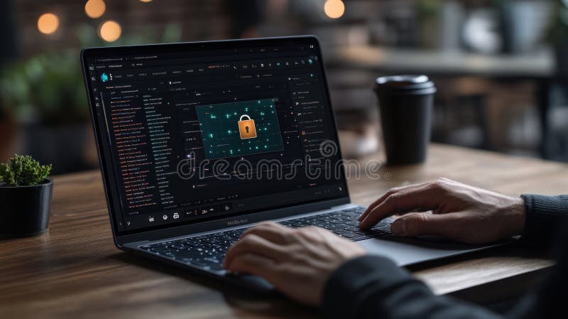 Secure File Transfer, a Close-up of a Hands Typing on a Laptop ...
