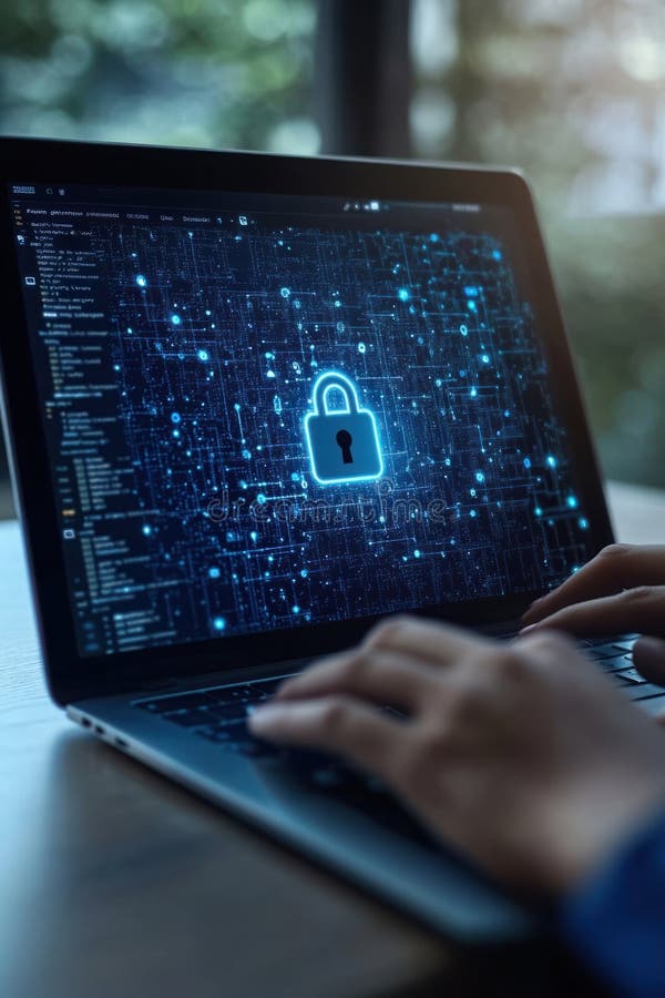 Secure File Transfer, a Close-up of a Hands Typing on a Laptop ...