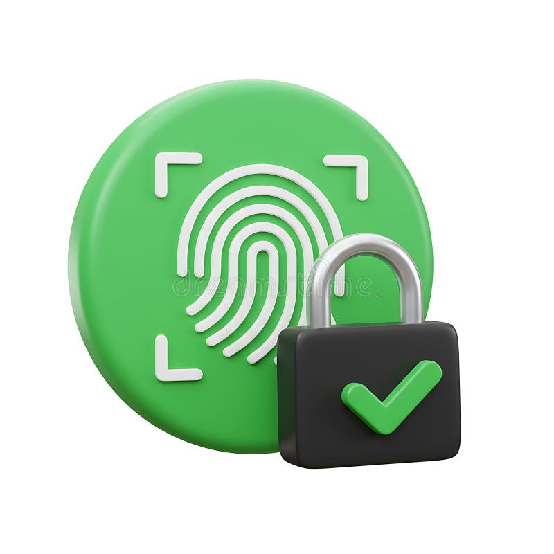 Secure Fingerprint Authentication System: 3D Render of Biometric Lock and Fingerprint Scanner ...
