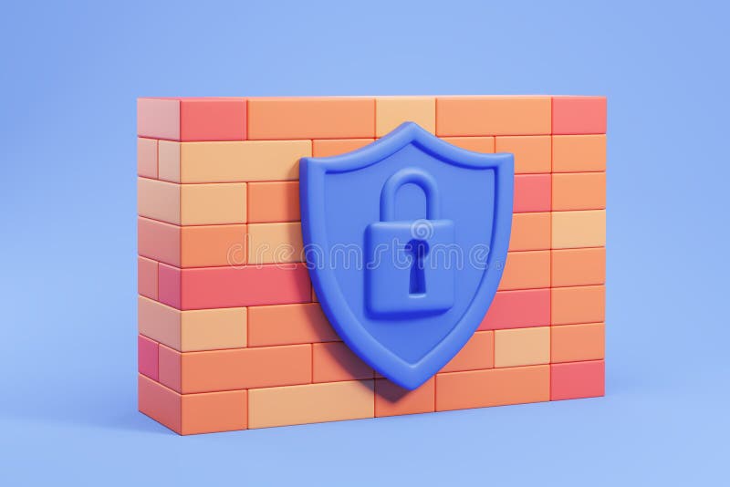 Secure Firewall with Shield and Padlock Stock Illustration ...