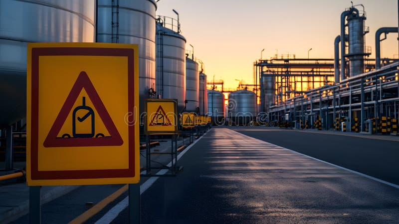 Secure Fuel Storage Facility with Lined Tanks at Sunset, Featuring ...