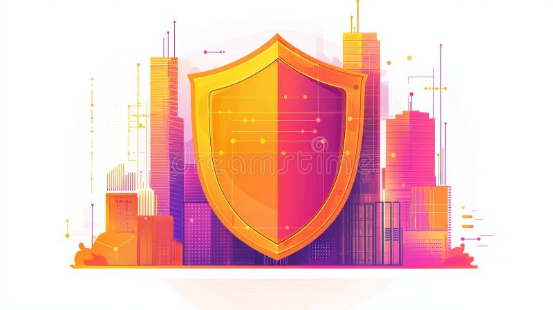 Secure the Future: a Digital Fortress Concept Featuring a Shield with a ...